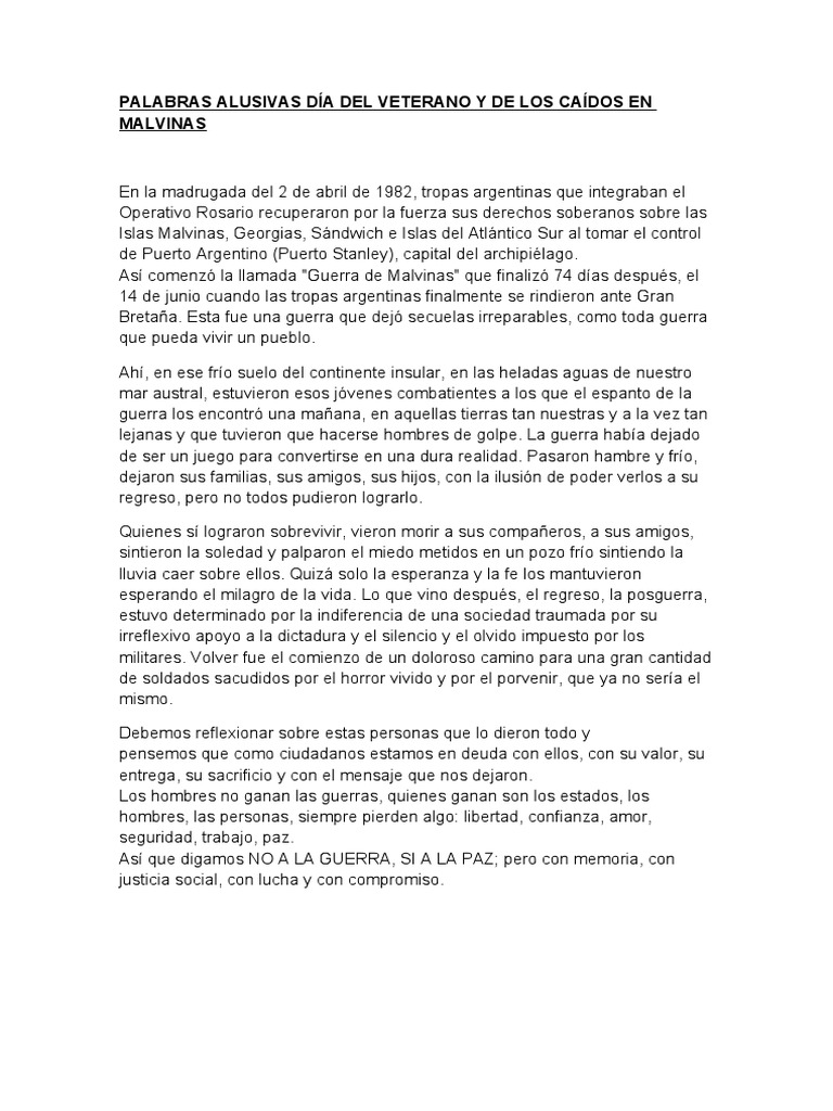 Palabras Alusivas Día Del Veterano y de Los Caídos en Malvinas | PDF