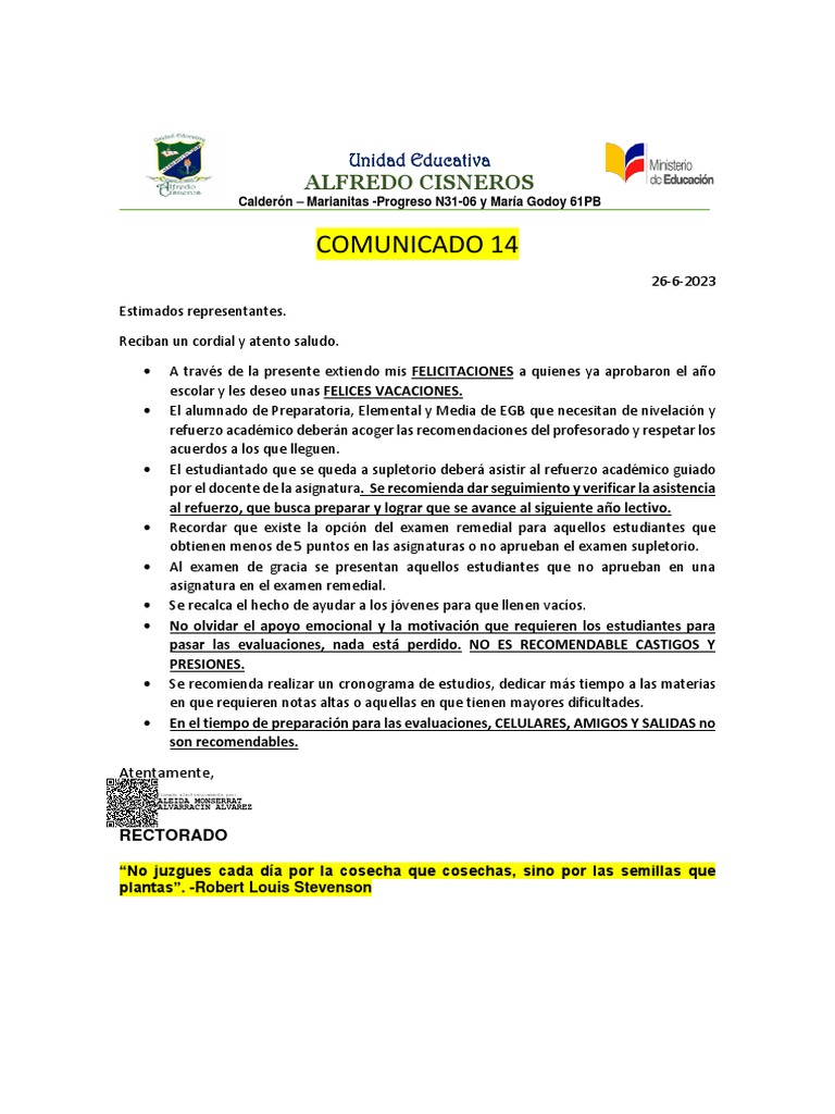 Comunicado 14 Rectorado-Signed | PDF