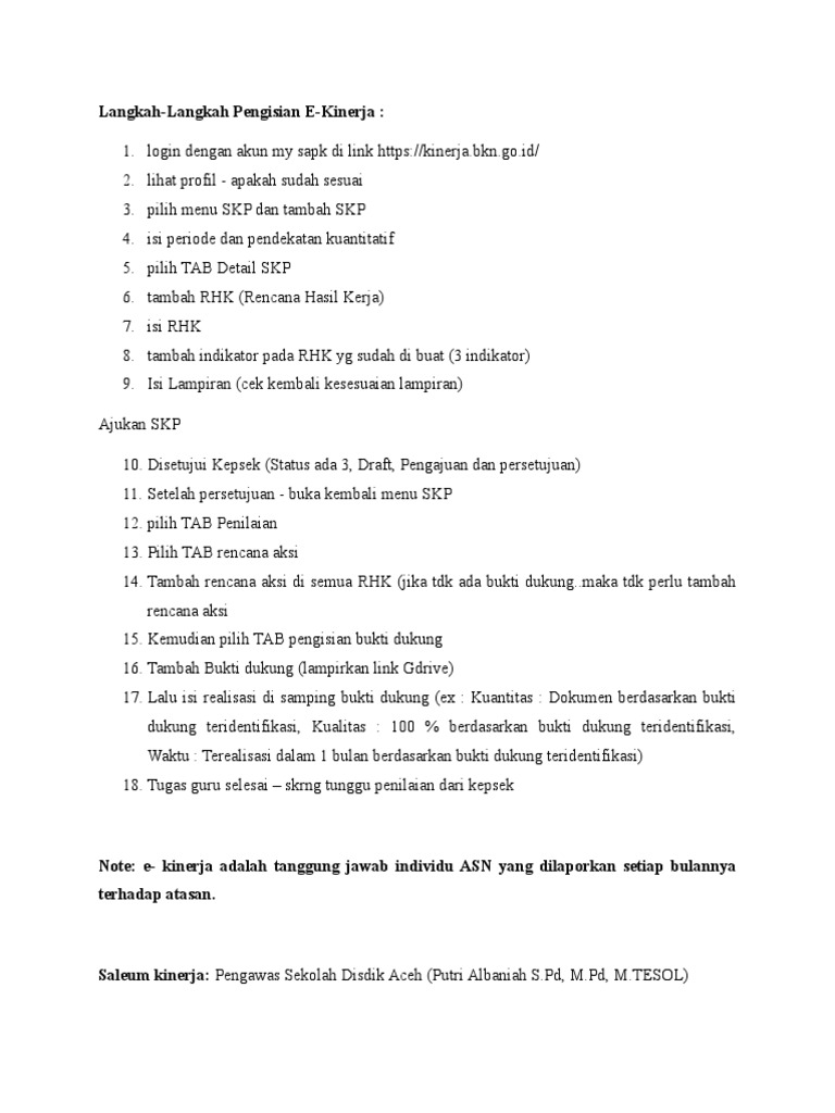 Panduan Pengisian E Kinerja Asn Pdf