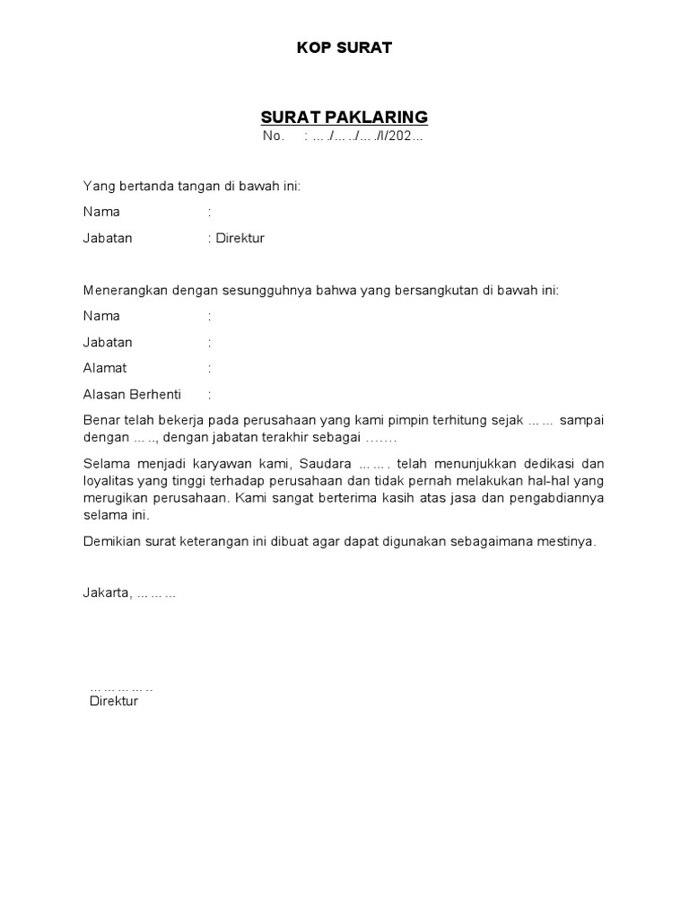 Contoh Surat Paklaring | PDF