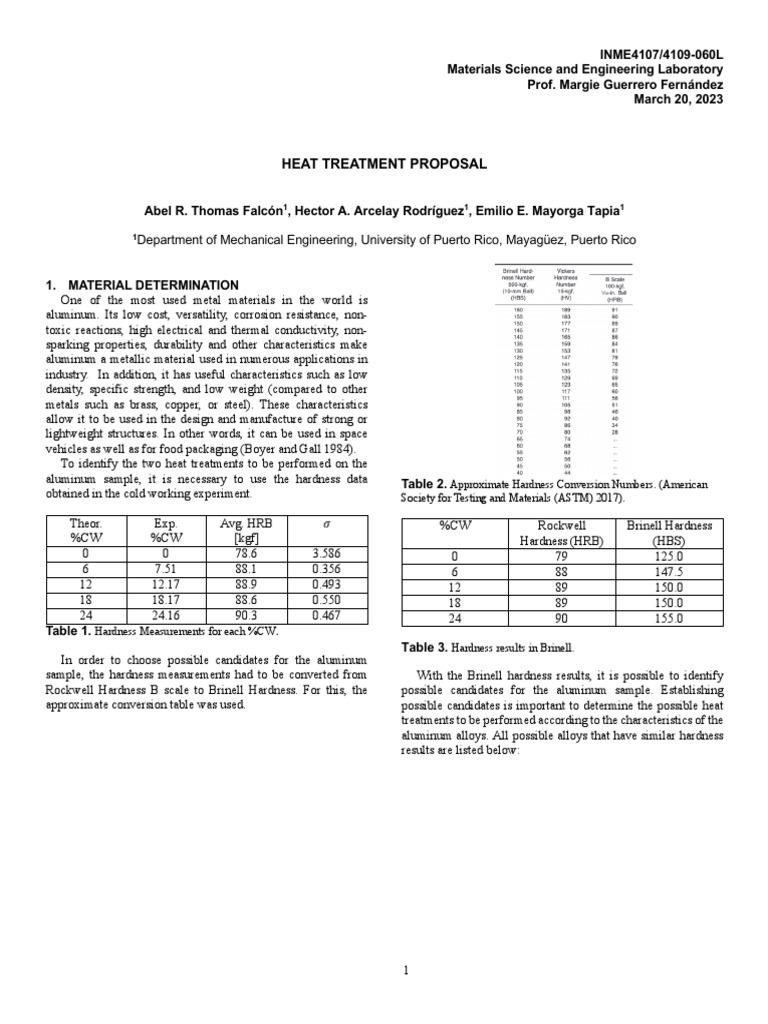 Heat Treatment Proposal (Group #2) | PDF | Heat Treating | Alloy