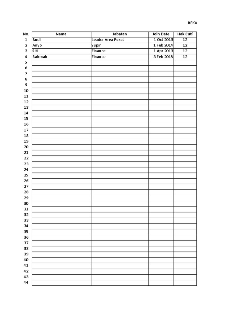 Rekap Cuti Tahunan Karyawan | PDF