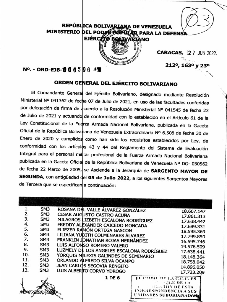 Sargento Mayor de Segunda - Oorden General 0596 y 0597 | PDF | Militar ...