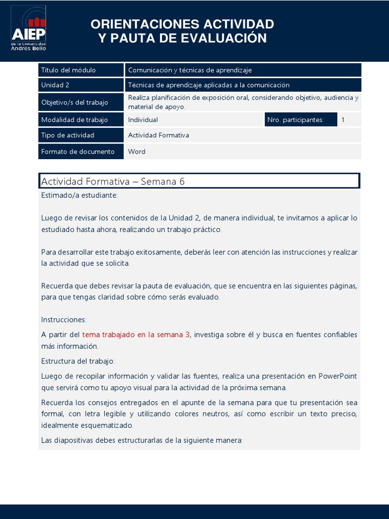 CTA101 Orientaciones Actividad Semana 6 2023 | PDF | Evaluación | Información