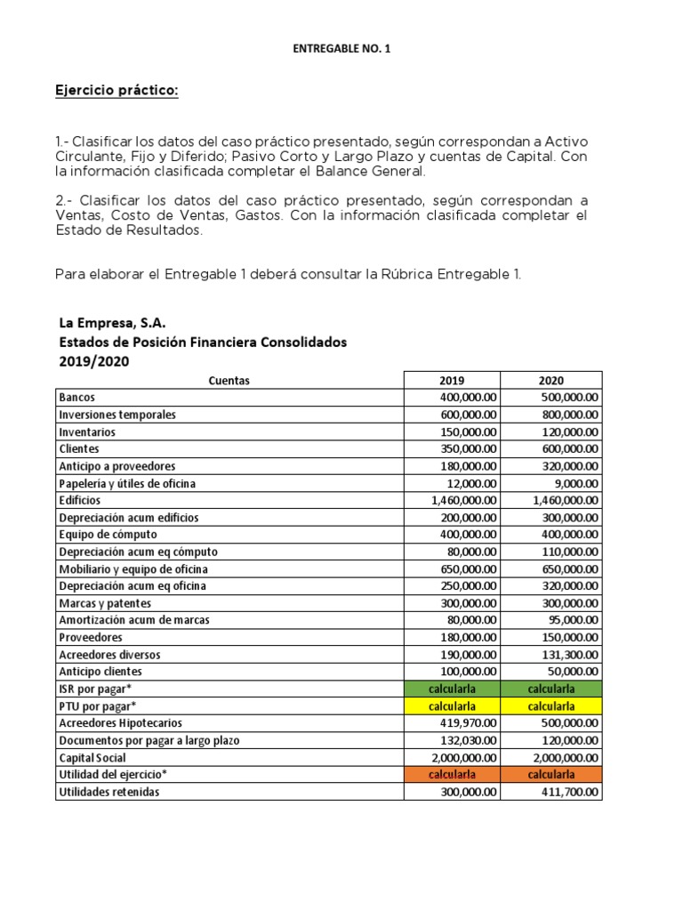 Instrucciones Entregable No.1 | PDF | Estado de resultados | Industrias de servicio