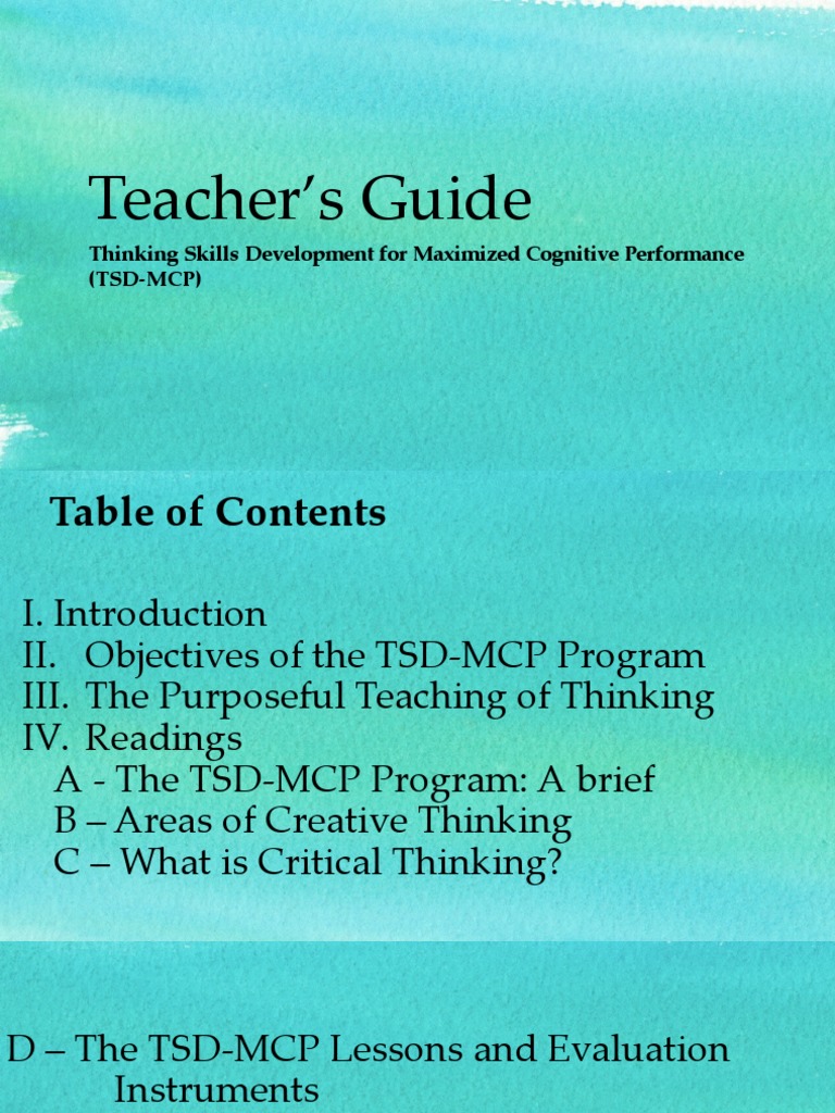 Teachers Guide | PDF | Thought | Critical Thinking