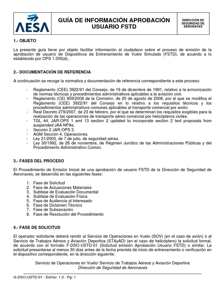 Guía Informacion Aprobacion Usuario FSTD | Descargar gratis PDF | Transporte | Aviación