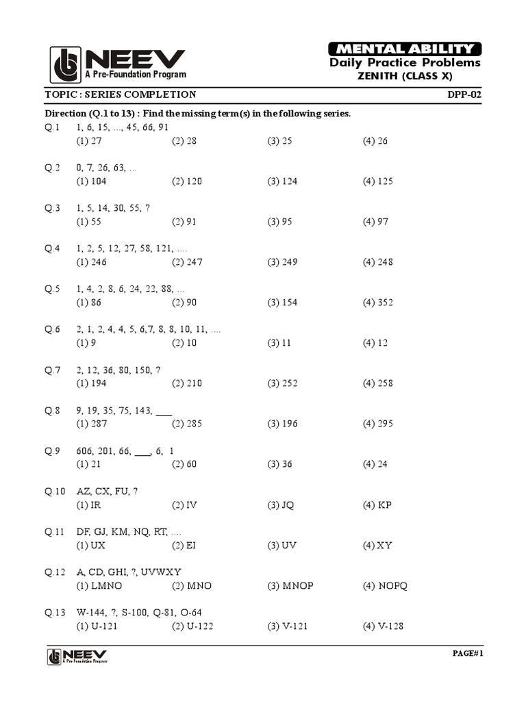 DPP (2) - MAbility - Number Series - 10th - WA | PDF
