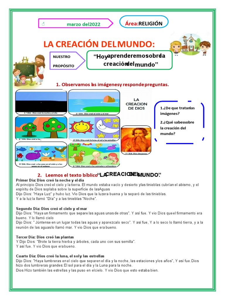 Ficha REligion ... La Creacion Del Mundo Sem1 | PDF | Creencia ...