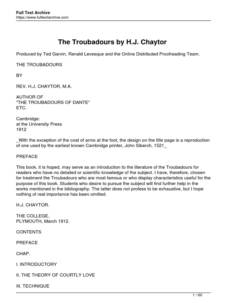The Troubadours | PDF | Poetry | Gregorian Chant