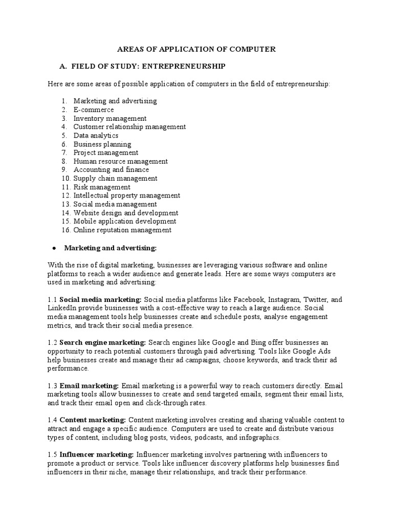 Computer Use in Entrepreneurship | PDF | Customer Relationship ...