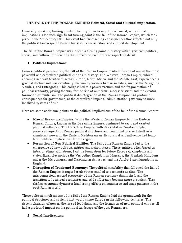 Implications of Rome's Fall | PDF | Roman Empire | Byzantine Empire