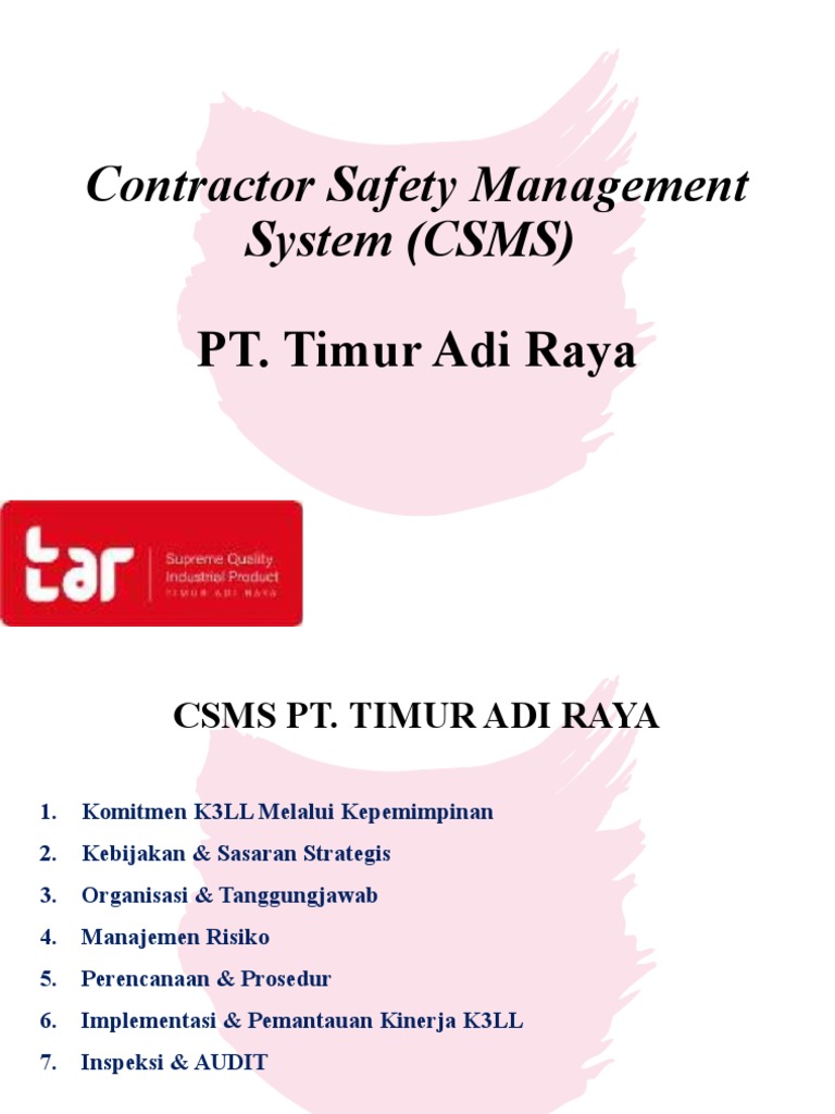 Contractor Safety Management System (CSMS) PT. TAR | PDF