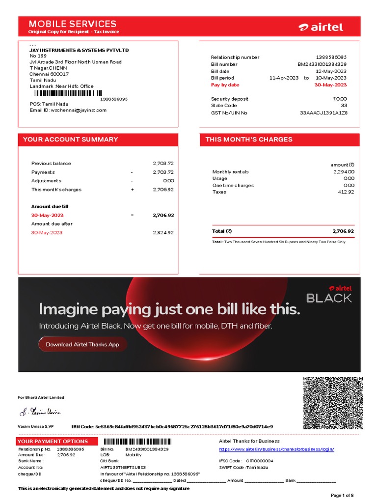 Airtel Bill-01 | PDF | Payments | Cheque