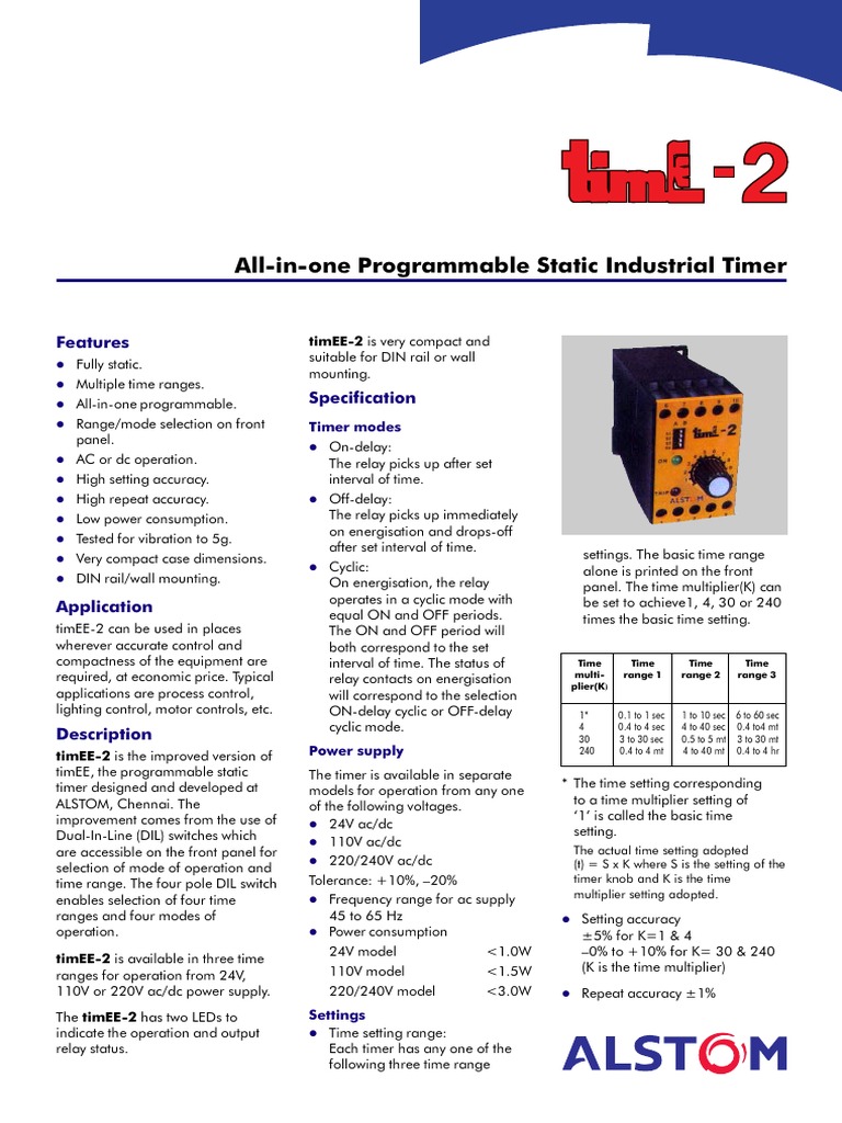 Alstom All-In-One Programmable Static Industrial Timer Relay Type RQT 0002 095 (TimEE 2) | PDF ...