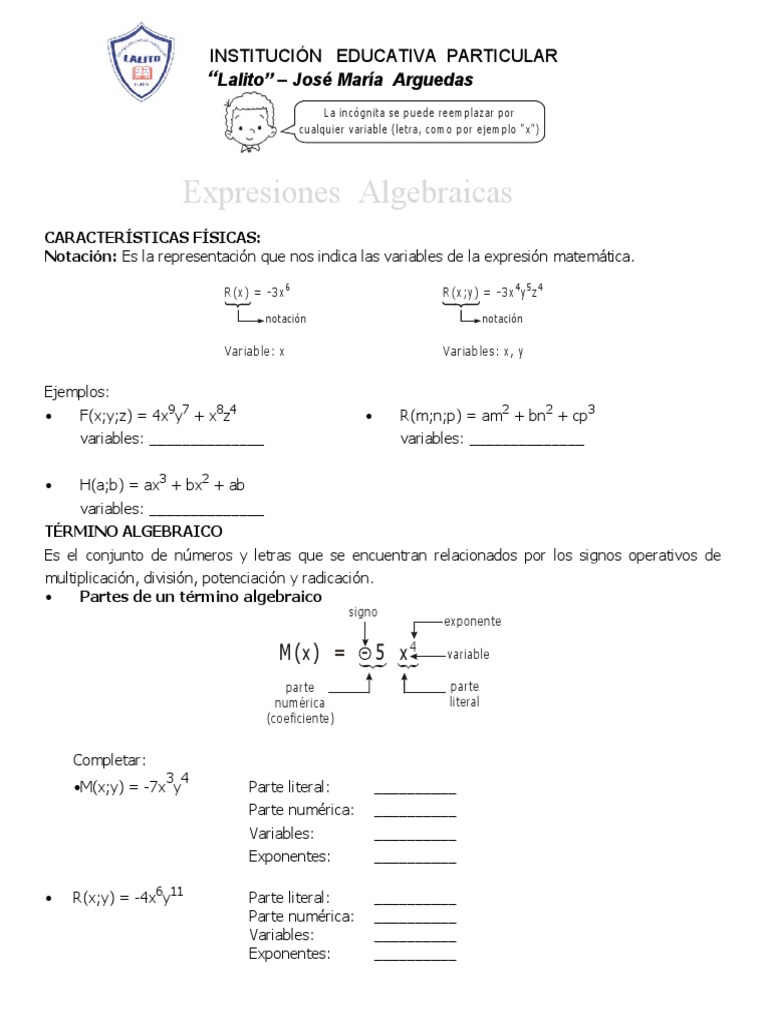 Características y Clasificación de Términos Algebraicos | PDF ...
