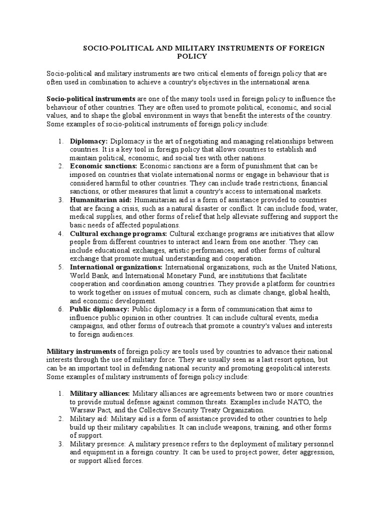 Socio-Political and Military Instruments of Foreign Policy | PDF ...