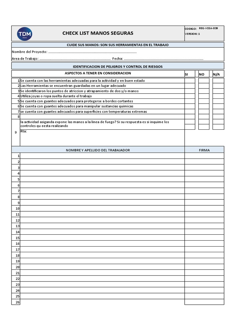 Check Lis Cuidado de Manos | PDF | Guante | Herramientas