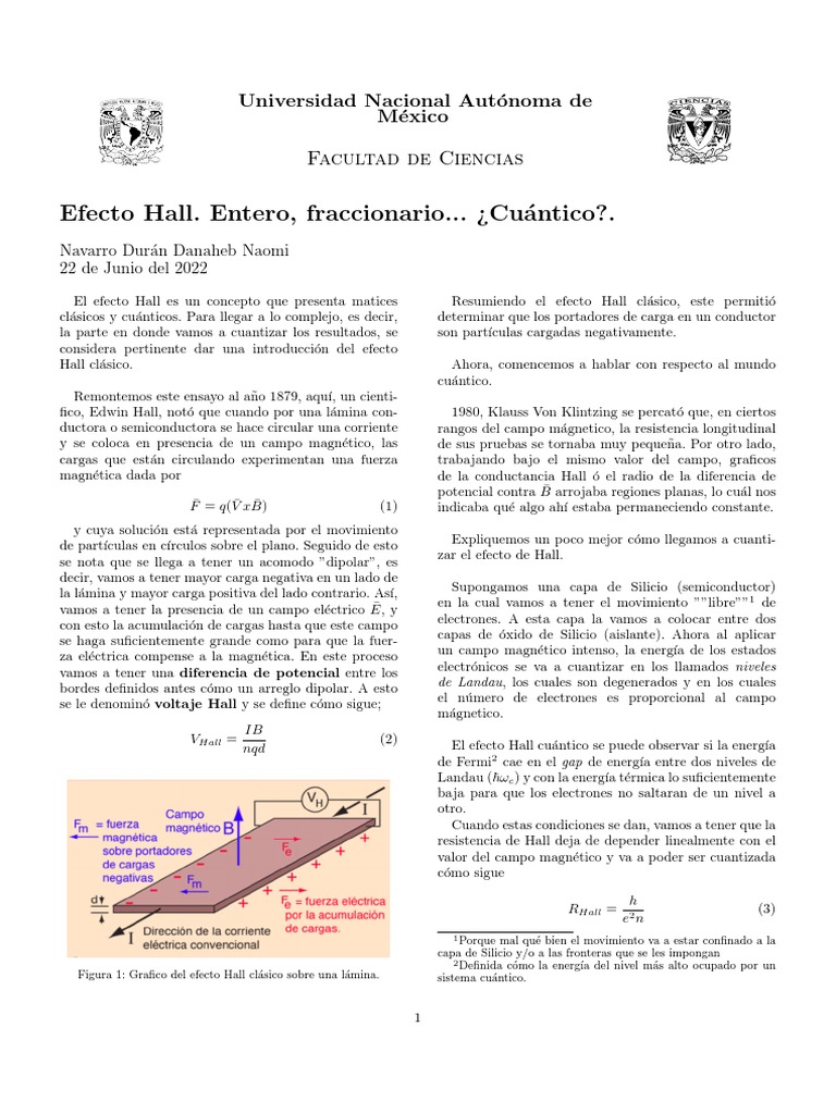 Efecto Hall Cuántico: Clásico y Fraccionario | PDF | Electromagnetismo ...
