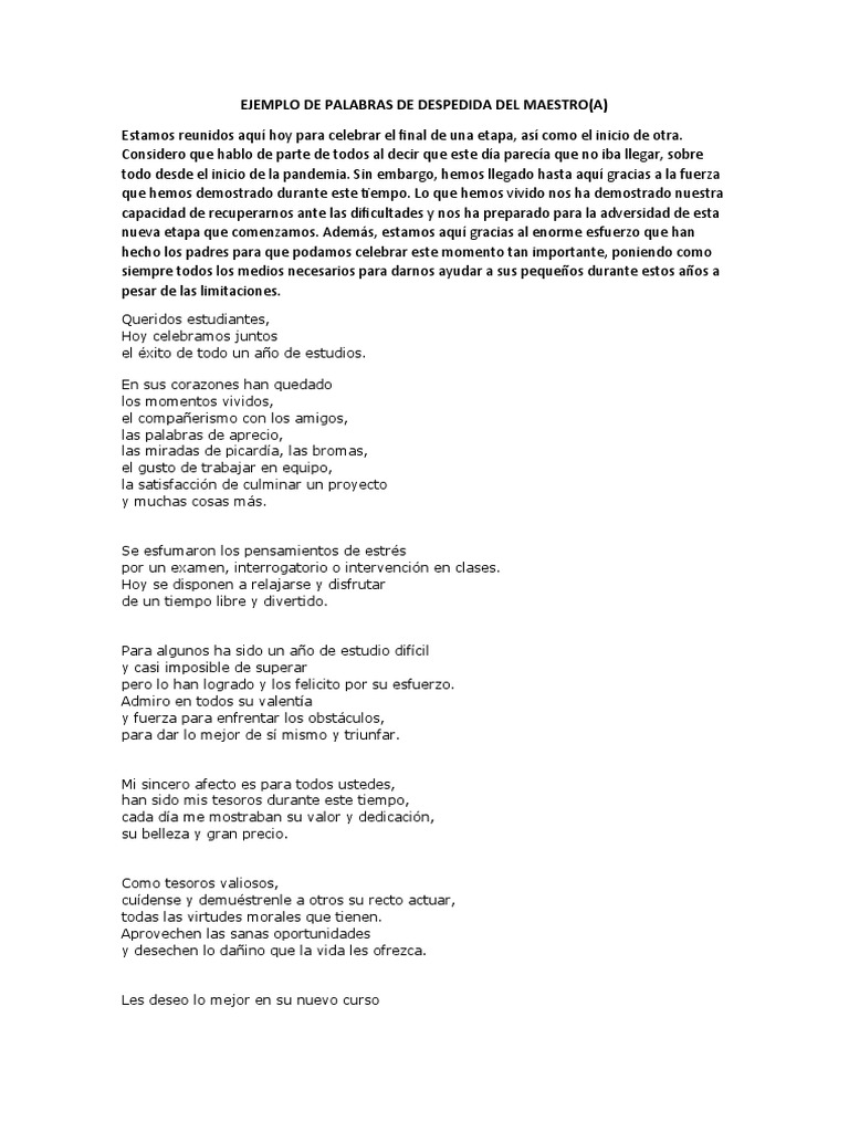 Palabras de despedida de una maestra | PDF | Educación primaria
