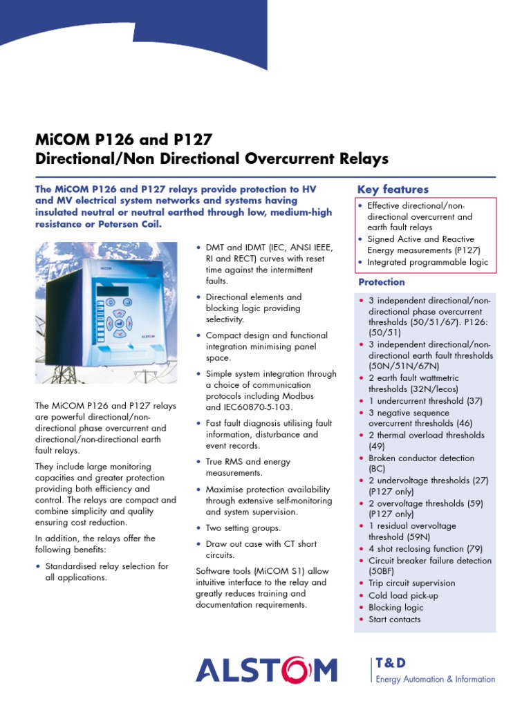 Micom P126 and P127 Directional/Non Directional Overcurrent Relays ...