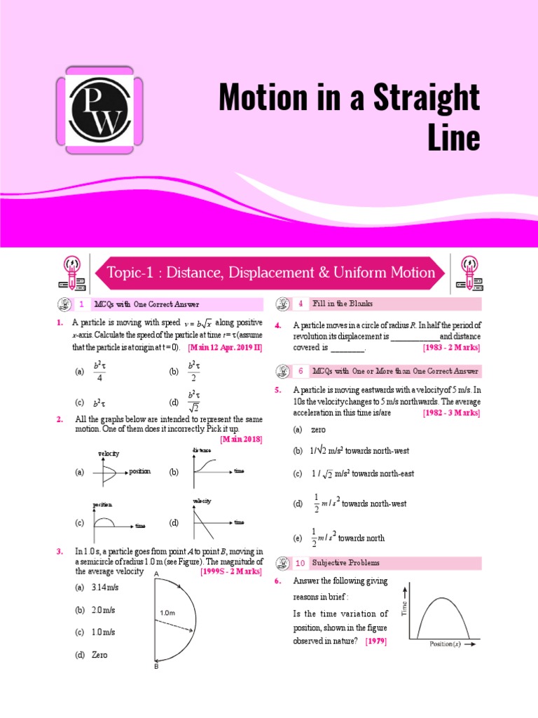 PYQ Motion in Straight Line | PDF | Speed | Change