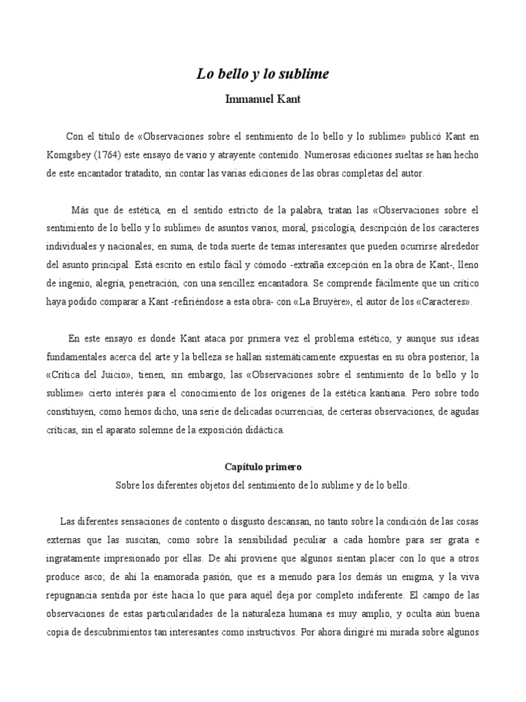 Lo Bello y Lo Sublime KANT | PDF | Immanuel Kant | Virtud