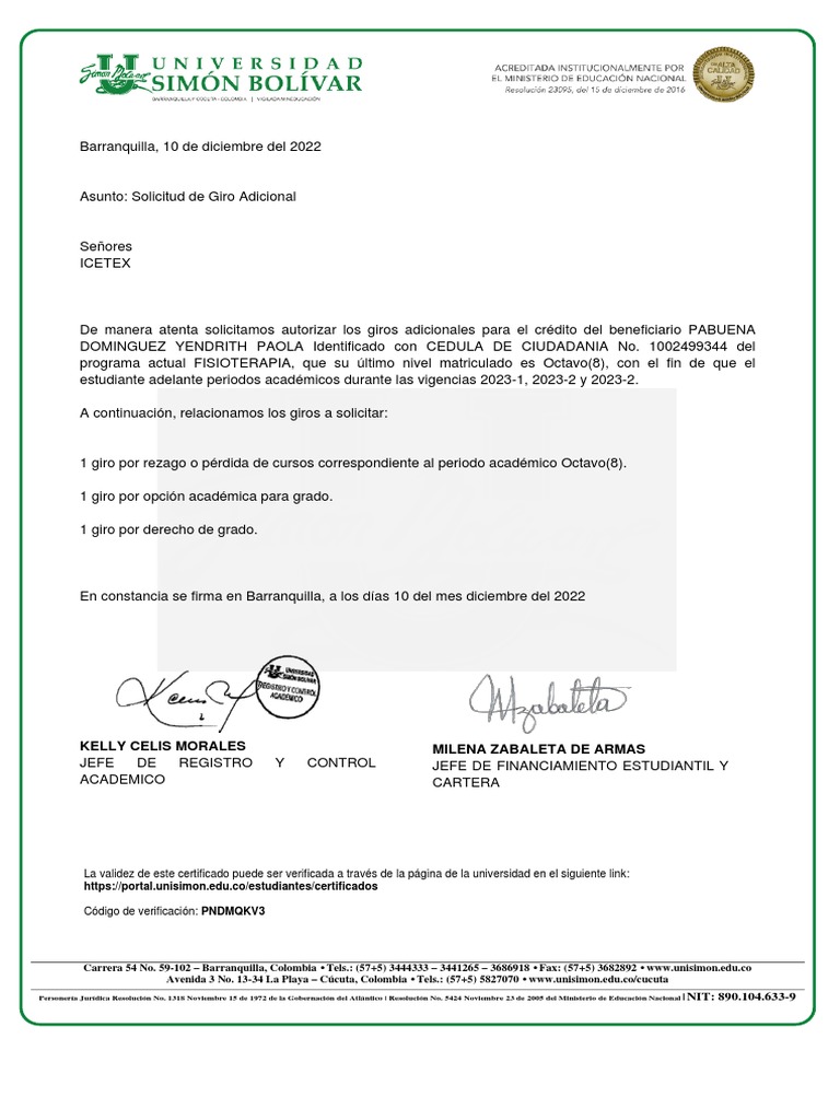 Certificado Icetex | PDF