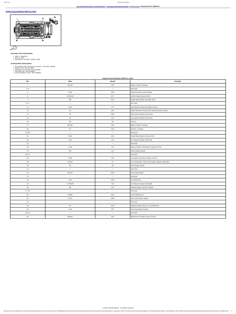 Engine Control Module (ECM) X1 (L95) | PDF | Air Conditioning | Relay