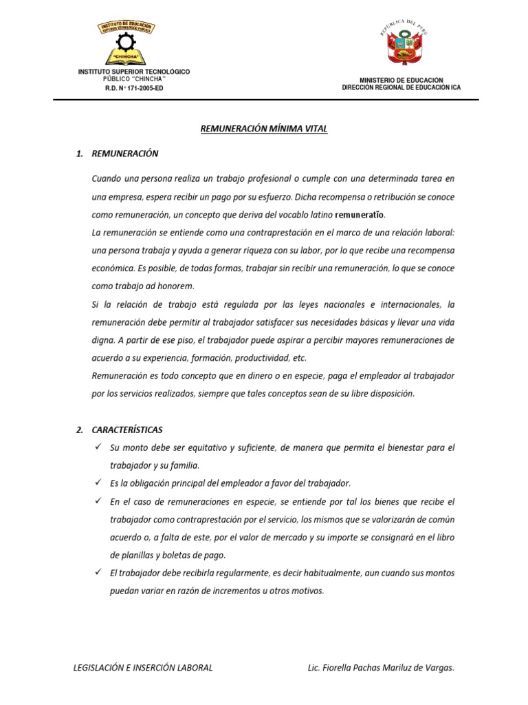 Remuneracion Minima Vital RMV | PDF | Salario | Salario mínimo