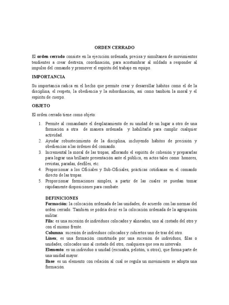 Orden Cerrado: Disciplina y Comando | PDF