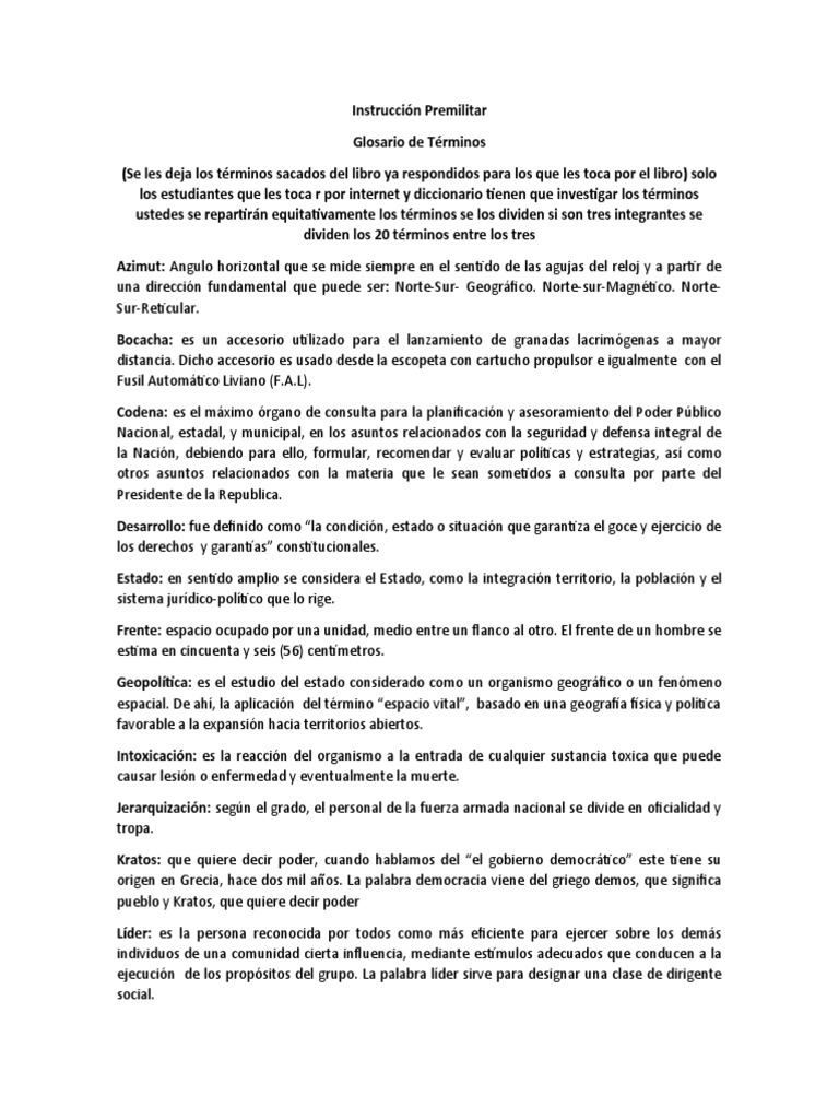Instrucción Premilitar Glosario | PDF | Democracia | Ideologías políticas