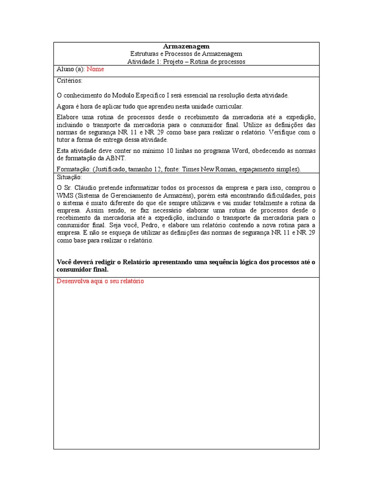 SA02 ATV1 Relatório(Armazenagem) | PDF