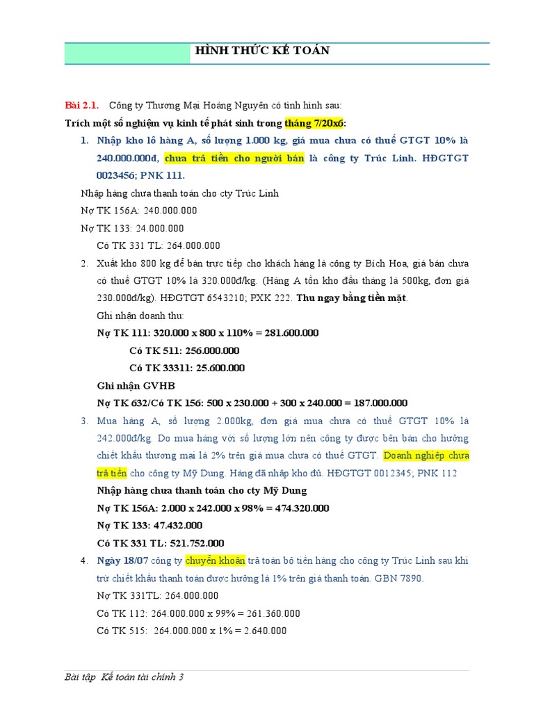 2 - Bai Tap C2 - Hinh Thuc Ke Toan | PDF