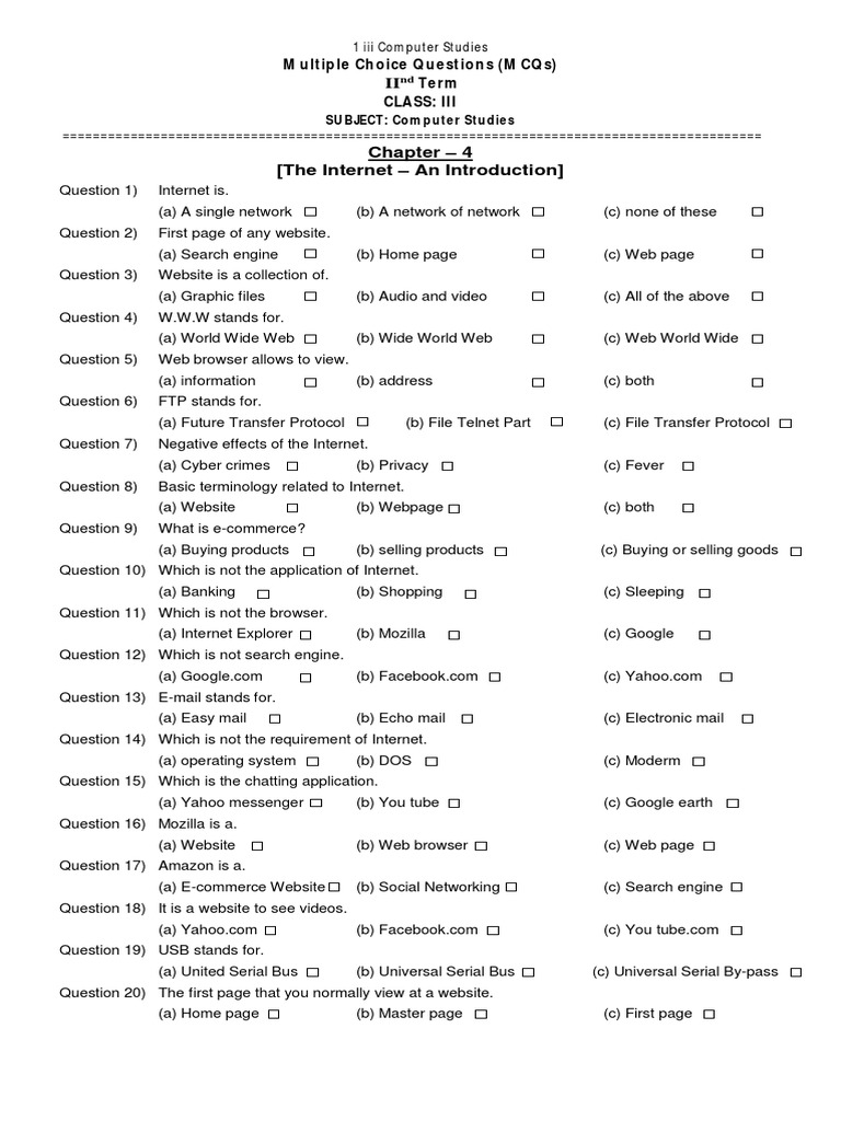 Class 3 Computer Studies | PDF | Internet | Websites Class 3 Computer Studies | PDF | Internet | Websites