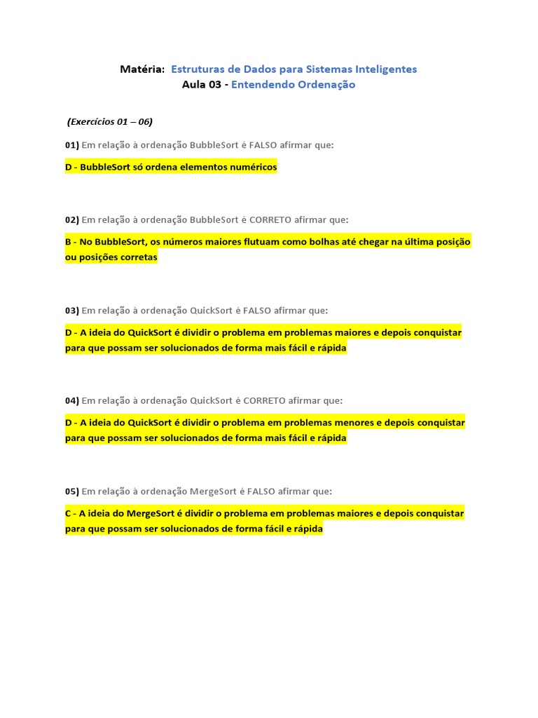 Aula 03 - Entendendo Ordenação | PDF