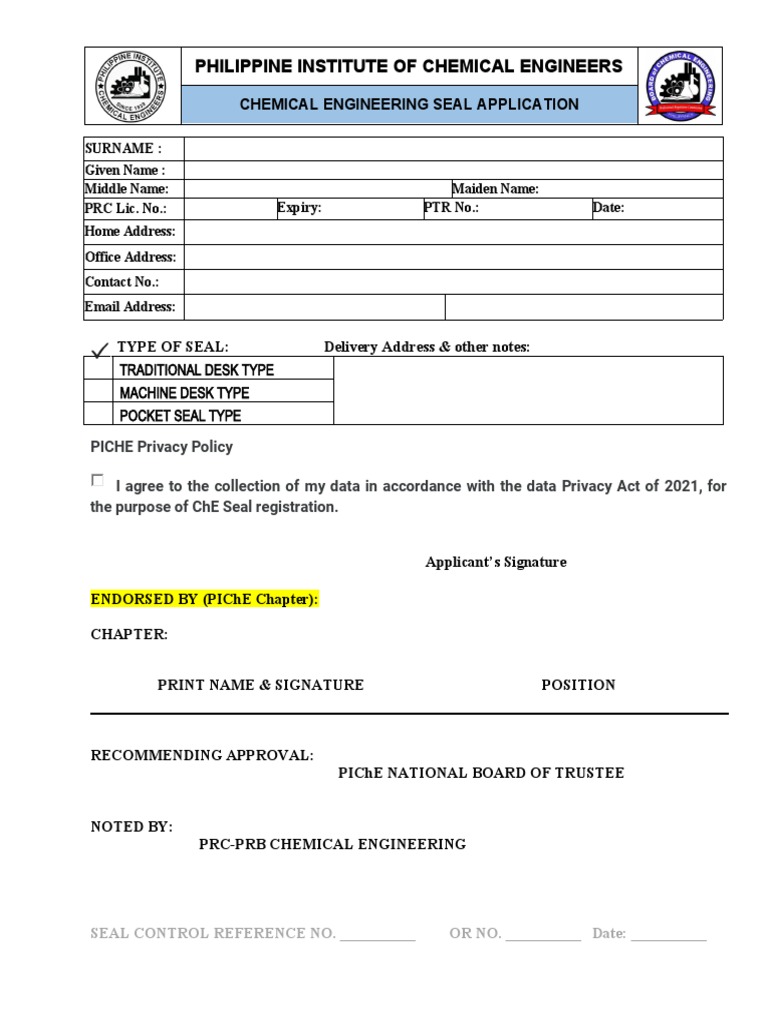 Chemical Engineering Seal Application | PDF | Social Science | Law