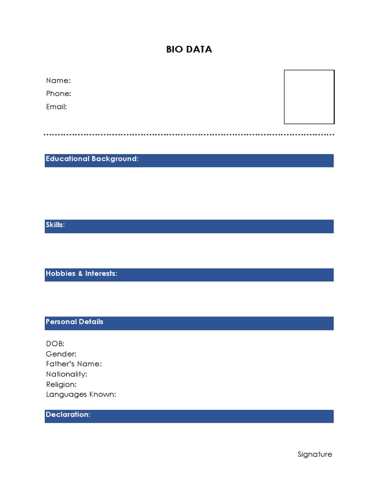 Fresher Bio Data Format | PDF Fresher Bio Data Format | PDF