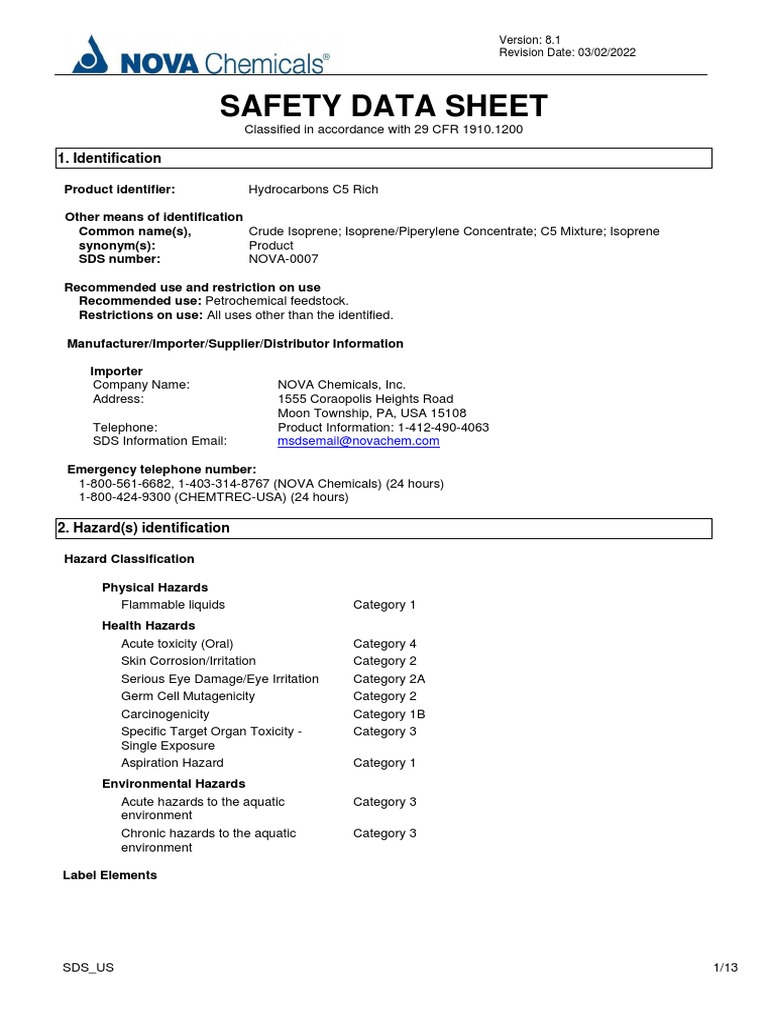 HydrocarbonsC5Rich SDS AMER USEN | PDF | Hazardous Waste | Toxicity