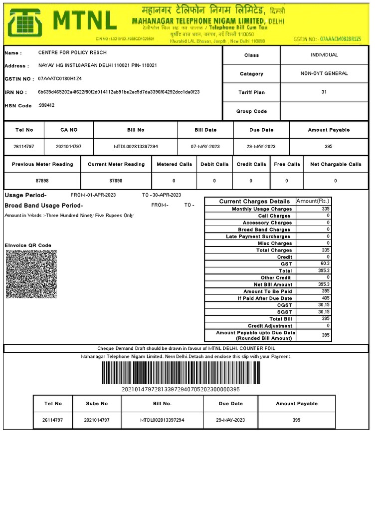 Telephone Bill | PDF | Banking | Economies