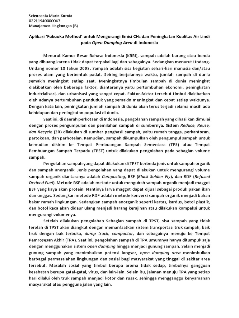 Aplikasi Fukuoka Method' Untuk Mengurangi Emisi CH4 Pada Open Dumping ...