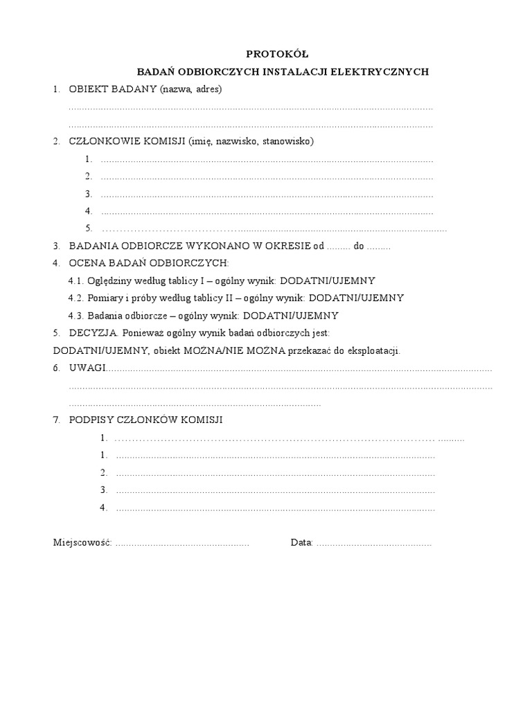 16zach - Gryficki - Wzory Protokołów Badań Instalacji Elektrycznej | PDF
