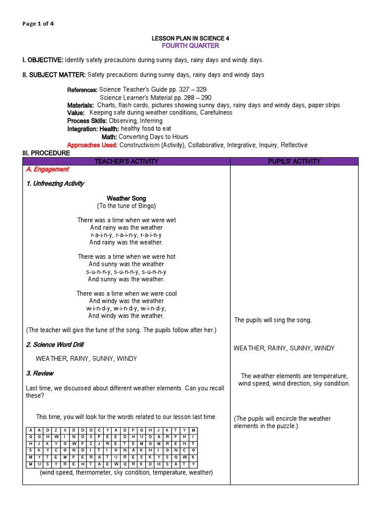 Weather Safety Precautions Lesson | PDF | Constructivism (Philosophy Of ...
