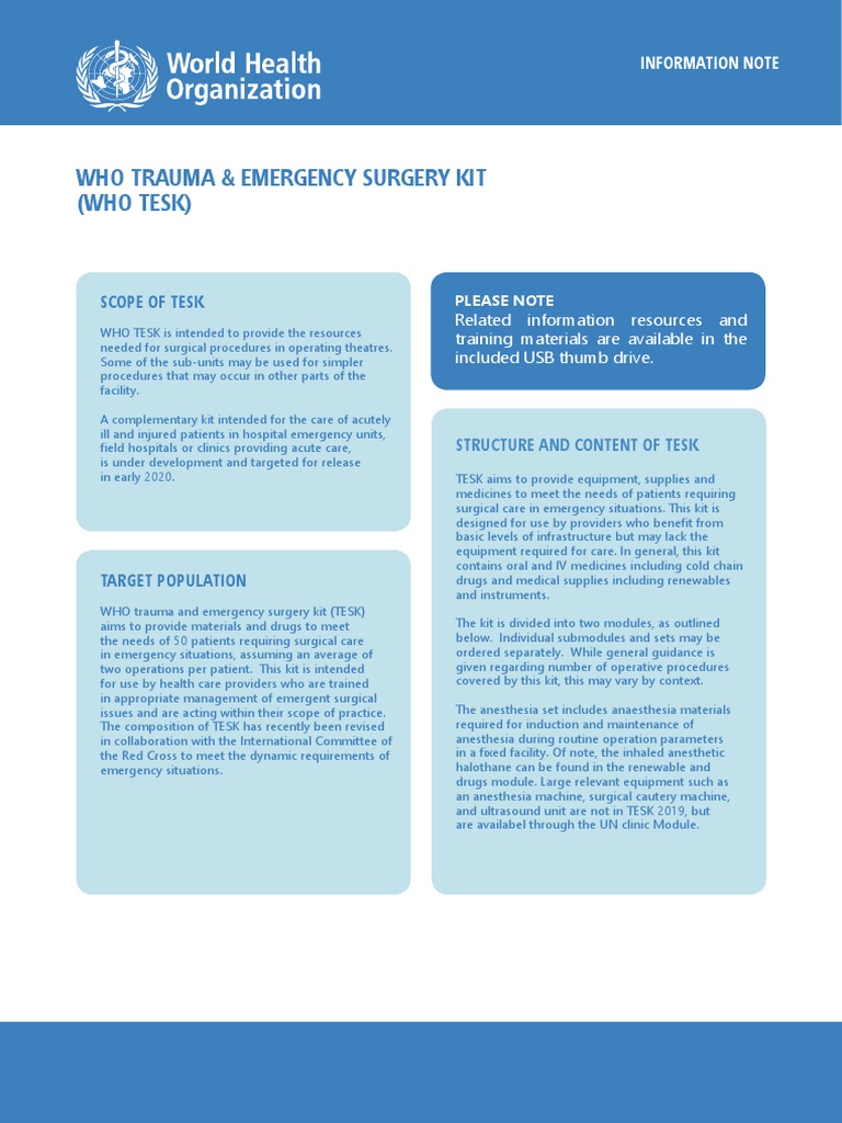 Tesk Kit Information Note 21 June 2019 | PDF | Anesthesia | Surgery