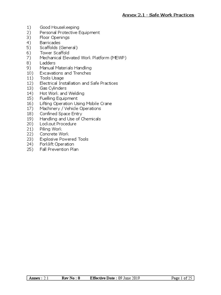Annex 2.1 - Safe Work Practices (Rev 3) | Download Free PDF ...