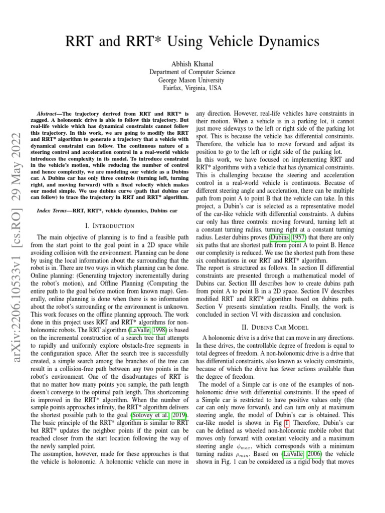 RRT and RRT* with Dubins Car Dynamics | PDF | Acceleration | Angle