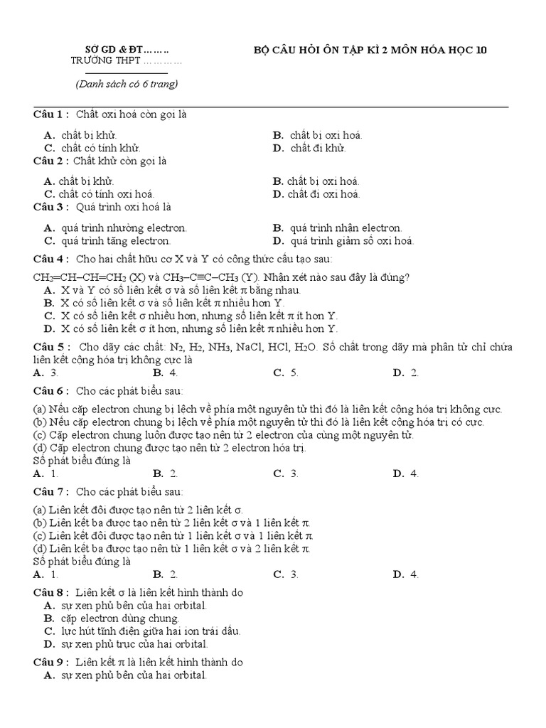 De Cuong On Tap Hoc Ki 2 Mon Hoa Hoc 10 Ket Noi Tri Thuc | PDF