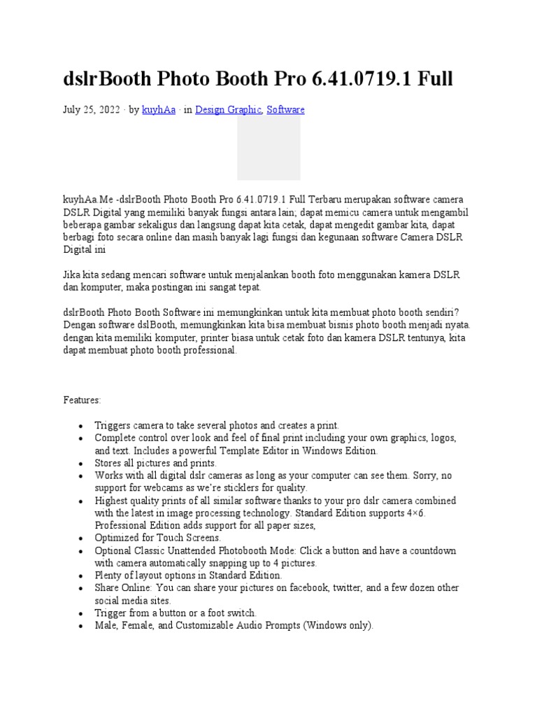 DSLR Photo Booth Software Guide | PDF | Camera | Digital Single Lens ...