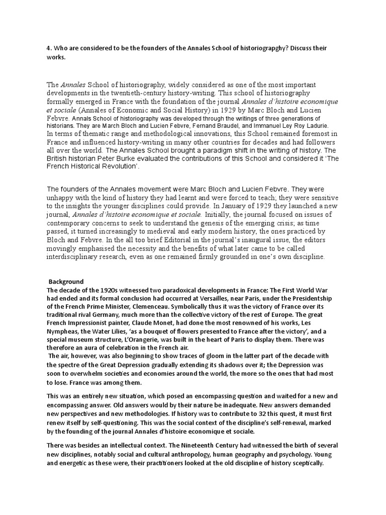 Annales School of Historiography Founders | PDF | Historiography ...