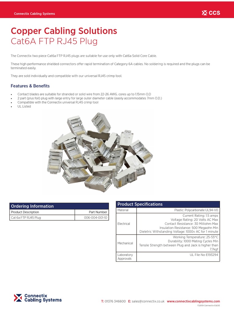 Cat6A FTP RJ45 Plug | PDF | Electrical Connector | Equipment